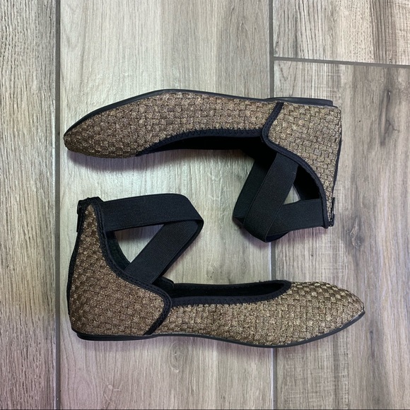 bernie mev. | Shoes | Bernie Mev Bronze Ankle Strap Ballet Flats | Poshmark